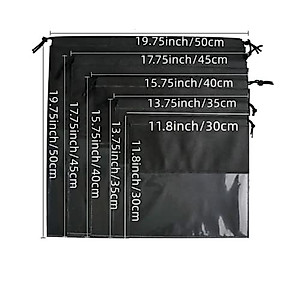 10 Pack 5 Size Handbag Storage Organizer,Purse Cover Hanging Closet Organizer, Space Saver Storage with Viewable Window, Reusable Shoe Bags for Travel, Drawstring Bag for School Trip (Black)