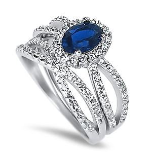 LaRaso & Co His Hers Sterling Blue Sapphire CZ Bridal Wedding Band Engagement Ring Set Him Her