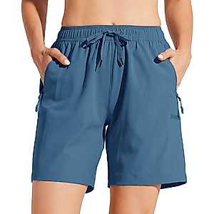 Willit Women's Shorts Hiking Cargo Shorts Quick Dry Golf Active Athletic Shorts 7" Lightweight Summer Shorts with Pockets Ocean Blue L