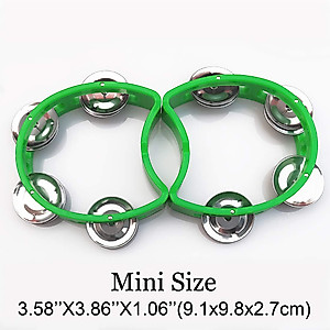 Bealuffe Tambourine Mini Hand Bell Percussion Musical Instrument Small Tambourine (Green 2 Pack)