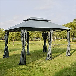 Generic 10' x 13' 2 Tier Steel Outdoor Garden Gazebo with Vented Soft Top and Removable Curtains