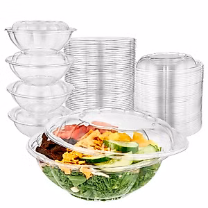 Stock Your Home 24oz Clear Plastic Salad Bowls with Lids Disposable (50 Pack) Small Takeout Container with Snap on Lid for Fruit Salads, Quinoa, Lunch and Meal Prep, Acai Bowl, To-Go Party Containers