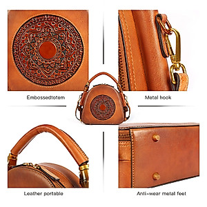Zhuoliang Italian Retro Leather Handbags Vintage Embossing Totem Satchel + Handmade Mandala Totem Purse