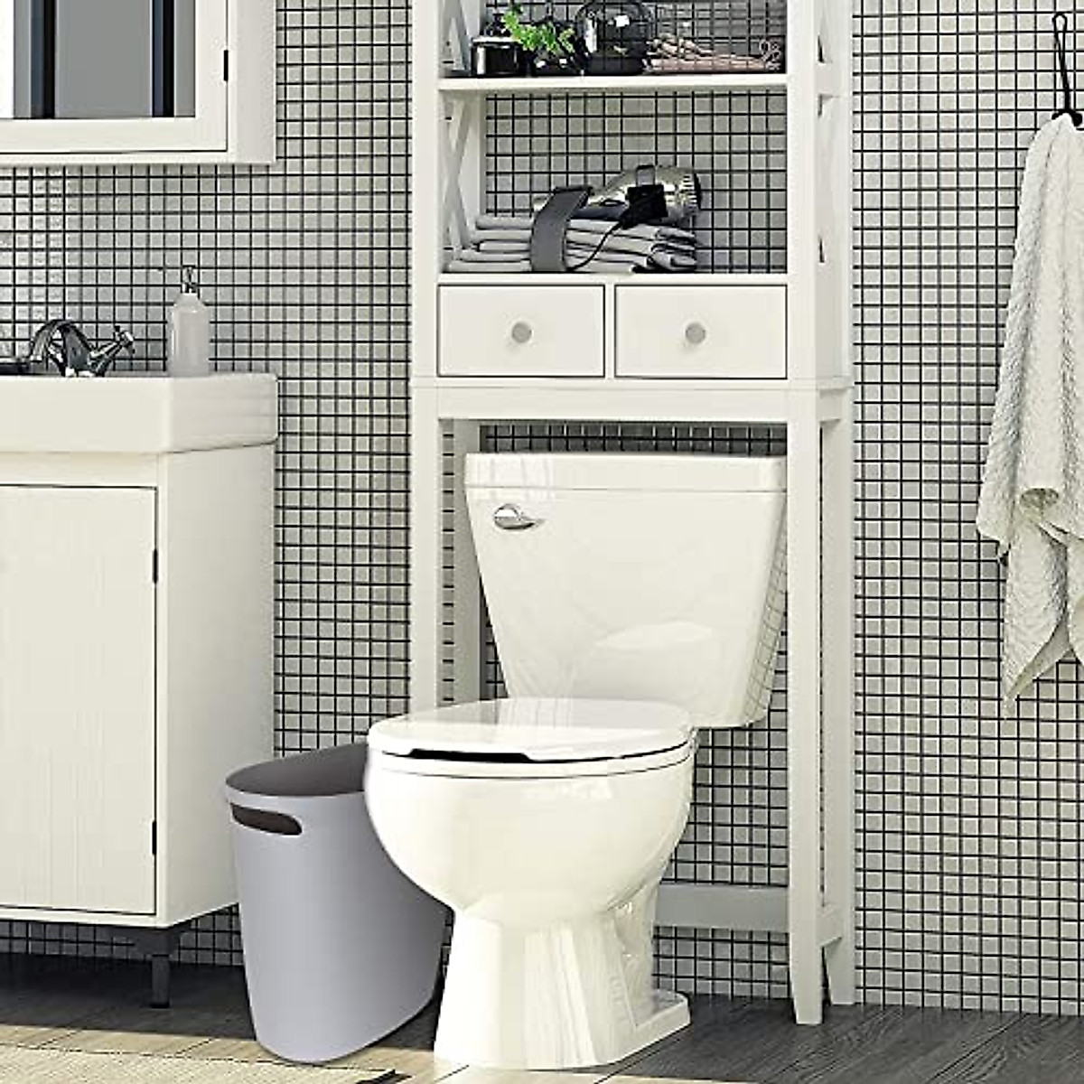 3 Pack Slim Plastic Small Trash Can Wastebasket, 20 Liter / 5.3 Gallon, Small Garbage Can, Garbage Container Bin with Handles for Bathroom, Kitchen, Home Office, Dorm, Kids Room, Gray