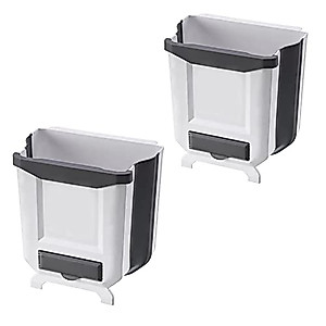 Lckaien 2 Pack Kitchen Trash Can Foldable Waste Bin for Kitchen Collapsible Hang Small Plastic Garbage Can 2.4 Gallon for Cabinet/Car/Bedroom/Bathroom (White)