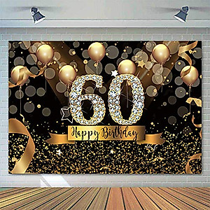 Sensfun Happy 60th Birthday Backdrop for Adult Party 10x8ft Bokeh Circle Glitter Gold Balloon Photography Background Sixty Birthday Black Gold Party Backdrops Diamond 60th Birthday Vinyl Photo Banner
