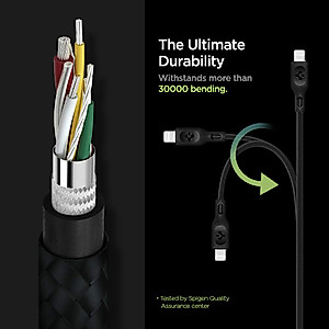 Spigen DuraSync USB C to Lightning Cable [3ft MFi Certified] [Supports Power Delivery] Works with iPhone XR, XS, XS Max, X, 8, 8 Plus and iPad with Lightning Charger Port (Black 2 Pack)