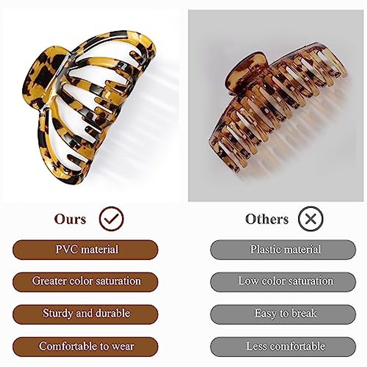Shinowa Hair Clips, 2-Pack Bohemian Tortoise Shell Hair Claw Clips Strong Hold Big Hair Jaw Clips for Thick Hair, Hair Accessories for Women Girls, Leopard