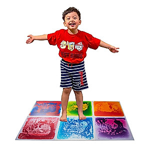 Art3d 6-Tile Sensory Room Tile Multi-Color Exercise Mat Liquid Encased Floor Playmat Kids Play Floor Tile, 19.7" Large Tile 16 Sq.Ft