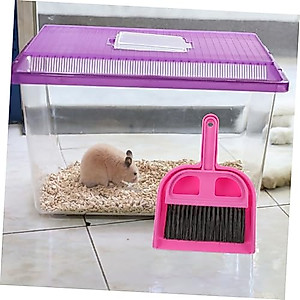 CONGARTENO 1 Set Pet Cleaning Tool Push Broom Brooms Dustpan Hamster Poop Scooper Starter Block Mini Broom Lint Dust Pan and Hand Broom Floor Squeegee Broom Handle Pig Dog Rosy Plastic