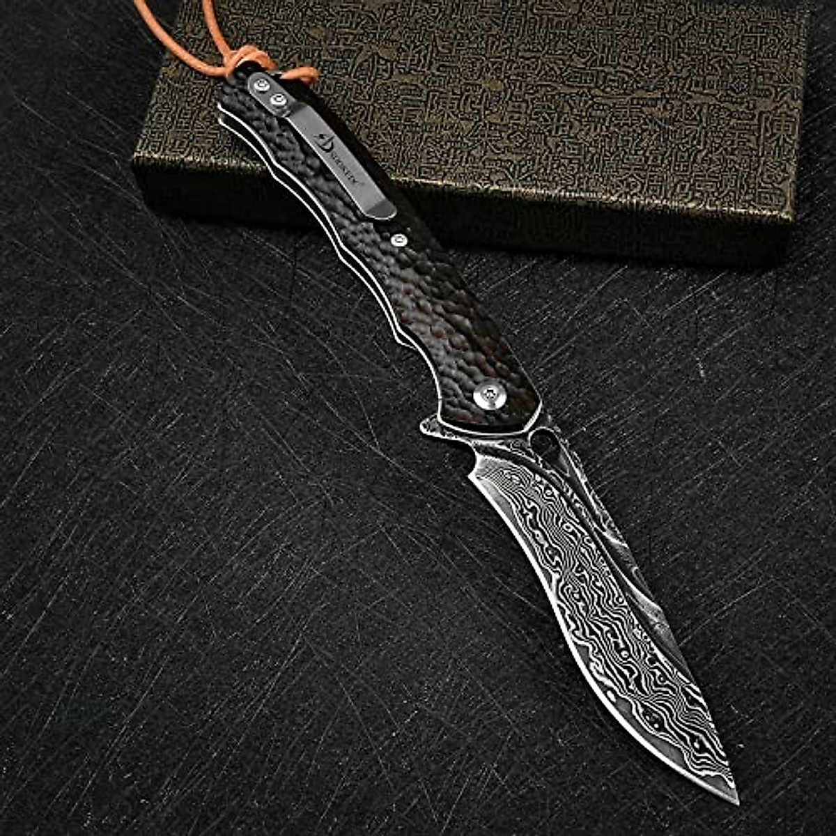 SDOKEDC Best Handmade Damascus Pocket Knife For Men Flipper Folding Hunting Knives With Liner Lock Clip Camping Survival Gear Edc Self Defense Knife (Ebony)