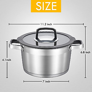 MARSKITOP 3 Qt Stock Pot with Lid, Small Stockpot Stainless Steel Soup Pot with Double Handle, Induction Pasta Pot Heavy Duty Cooking Pot