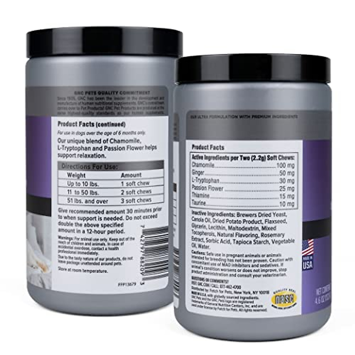 GNC Pets Ultra Calming Soft Chews, All Dogs, Peanut Butter Flavor. 15-oz Canister | Calming Dog Supplements | Calming Chews for Dogs in Peanut Butter Flavor, 60 Count