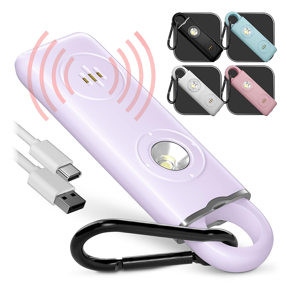 Personal Safety Alarm Keychain for Women Protection – USB Rechargeable 130 dB Self Defense Siren Panic Key Chain with Light and Low Battery Notice by WETEN (Lavender)