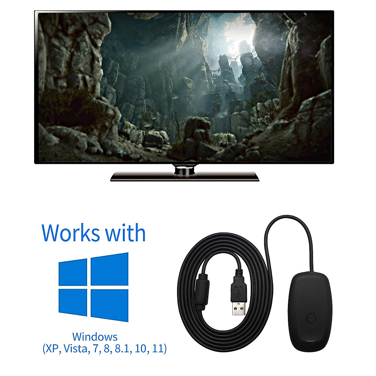 OSTENT USB Wireless Controller PC Laptop Computer Receiver for Microsoft Xbox 360 Slim Game Color Black