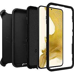 OtterBox Galaxy S22+ Defender Series Case - BLACK, rugged & durable, with port protection, includes holster clip kickstand