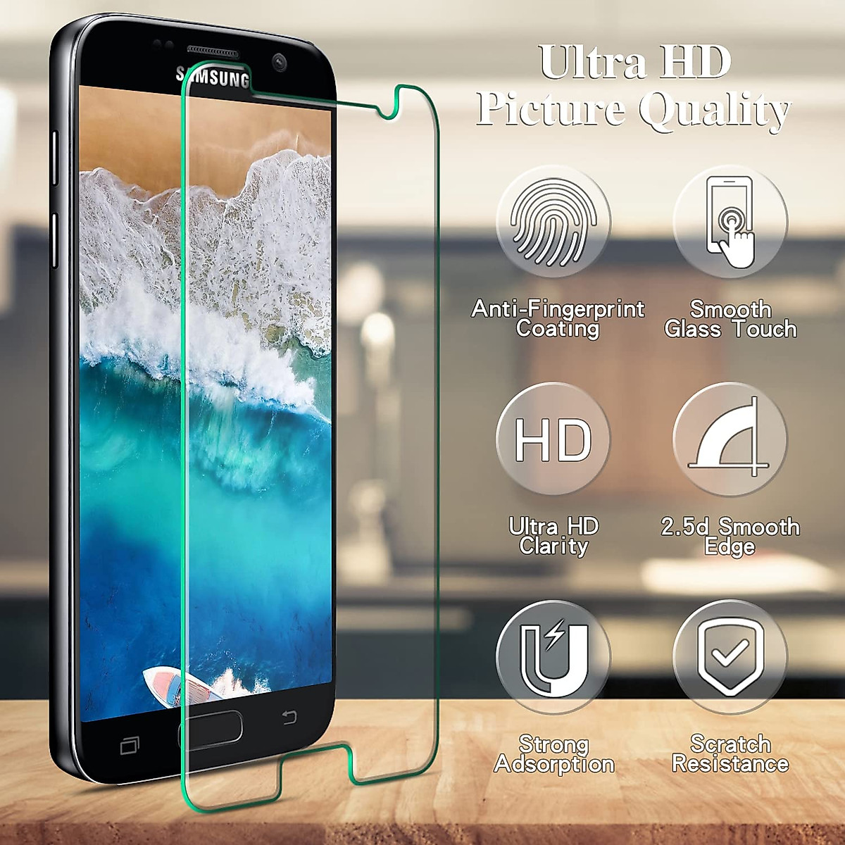 Pokolan [3-Pack] Screen Protector for Samsung Galaxy S7 Tempered Glass, 9H Hardness, Anti Scratch, Bubbles Free, Case Friendly