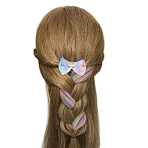 Little World Hair Clips for Girls, 6 Pcs Rainbow Hair Extensions, Unicorn Hair Clips for Girls Toddler Kids Ponytails, Hand-made Cute Glitter Hair Accessories