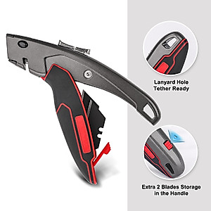 HAUTMEC Heavy Duty Utility Knife With Dual Cutting Mechanism，Safety Auto-Retracting and Precision 3 Position Depth Tough Cutting, Professional Retractable Box Cutter With 3 Black Sk4 Blades, HT0311