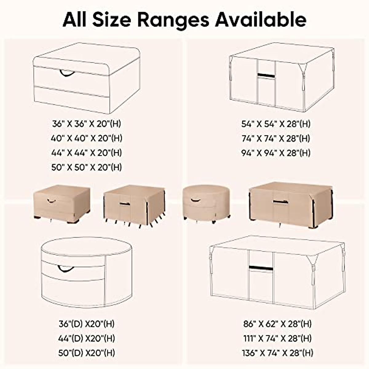 PTEROMY Patio Fire Pit Table Cover, Heavy Duty 600D Canvas Outdoor Waterproof Fireplace Cover (Khaki, Round, 36'')