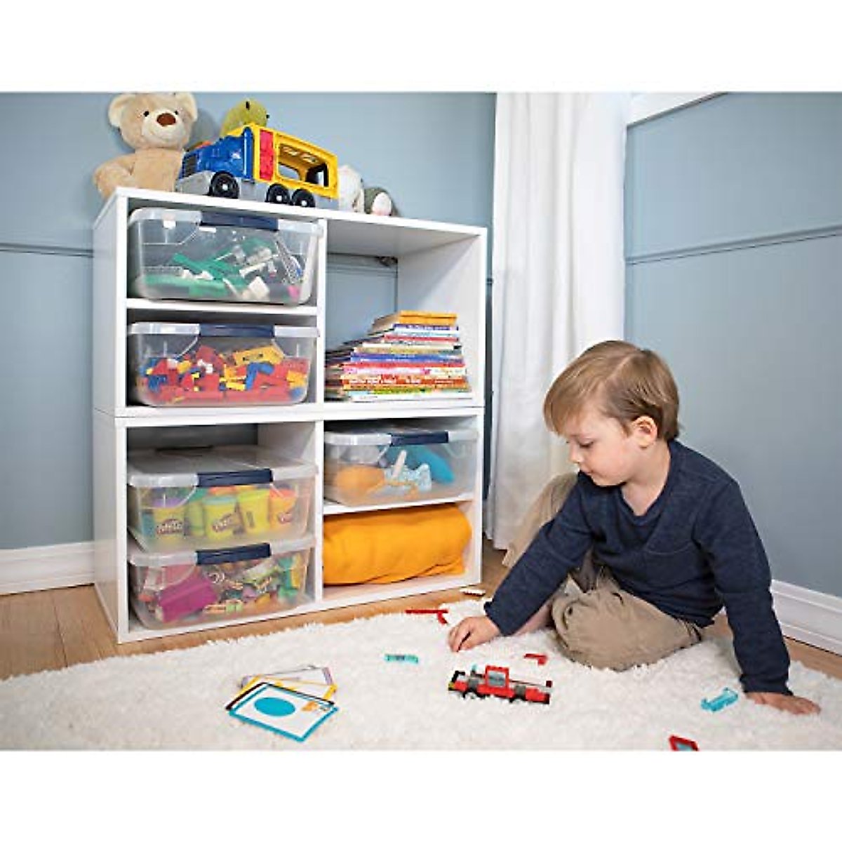 Rubbermaid Cleverstore Home Office Organization (6) 30 Qt & (12) 6 Qt Latching Stackable Plastic Storage Tote Container with Lid, Clear