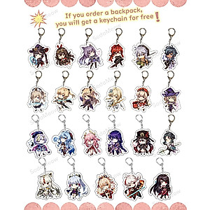 Genshin Impact Backpack Xiao Klee Rucksack Hu Tao Venti Bag with USB Charging Port, Free Keychain (G)