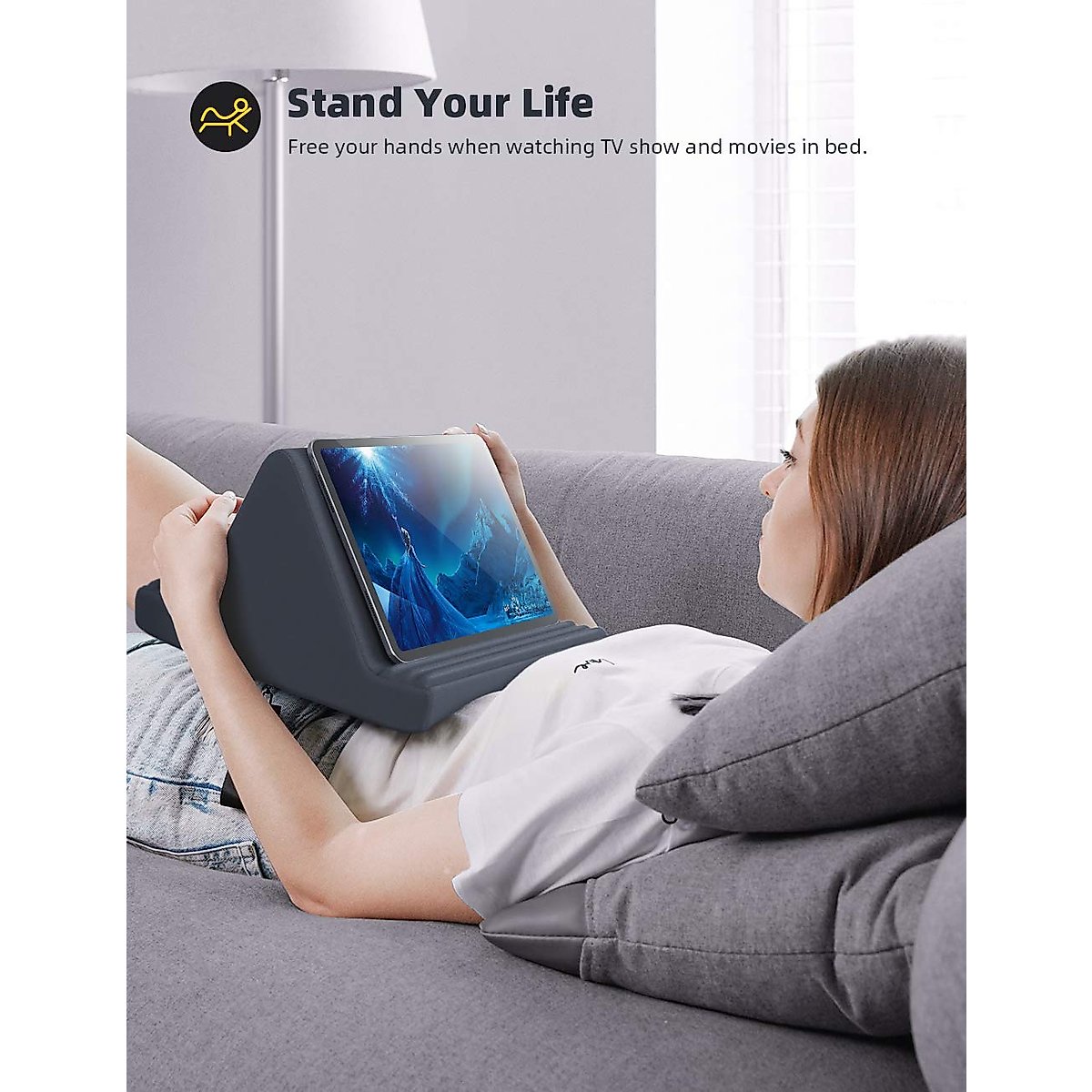 Lamicall Tablet Pillow Stand, Soft Pad for Lap - Tablet Holder Dock for Bed with 6 Viewing Angles, Compatible with iPad Pro 9.7, 10.5, 11, 12.9 Air Mini, Kindle, Galaxy Tab, E-Reader, Dark Gray