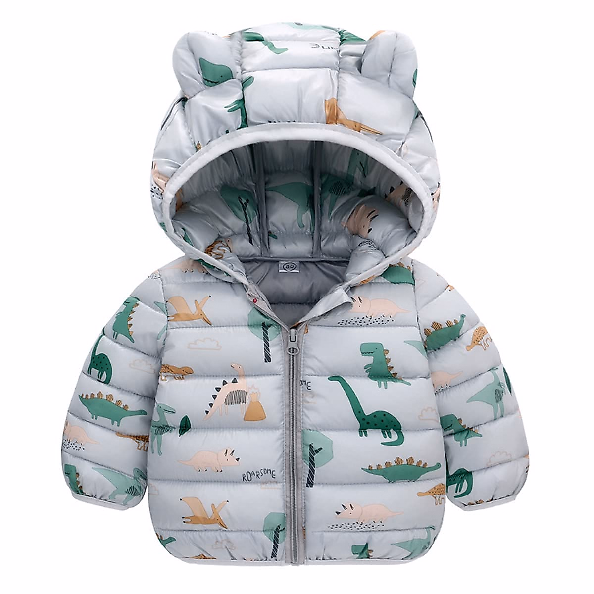 JunNeng Baby Girl Boy Ultralight Winter Hooded Jacket Coat,Kids Toddler Cartoon Puffer Down Outwear (Dinosuar Grey, 9-12 Months)