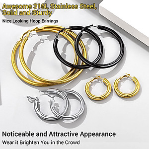 Hoops Earrings For Women Fashion Ladies Earing Statement Jewelry Black Stainless Steel Black Hoop Earrings Woman
