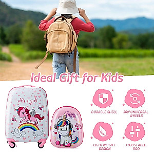 Goplus 2PC Kids Luggage, 12" & 16" Kids Carry On Luggage Set with 4 Spinner Wheels, Lightweight Rolling Spinner Suitcase for Children Toddlers Boys and Girls Travel (Unicorn)