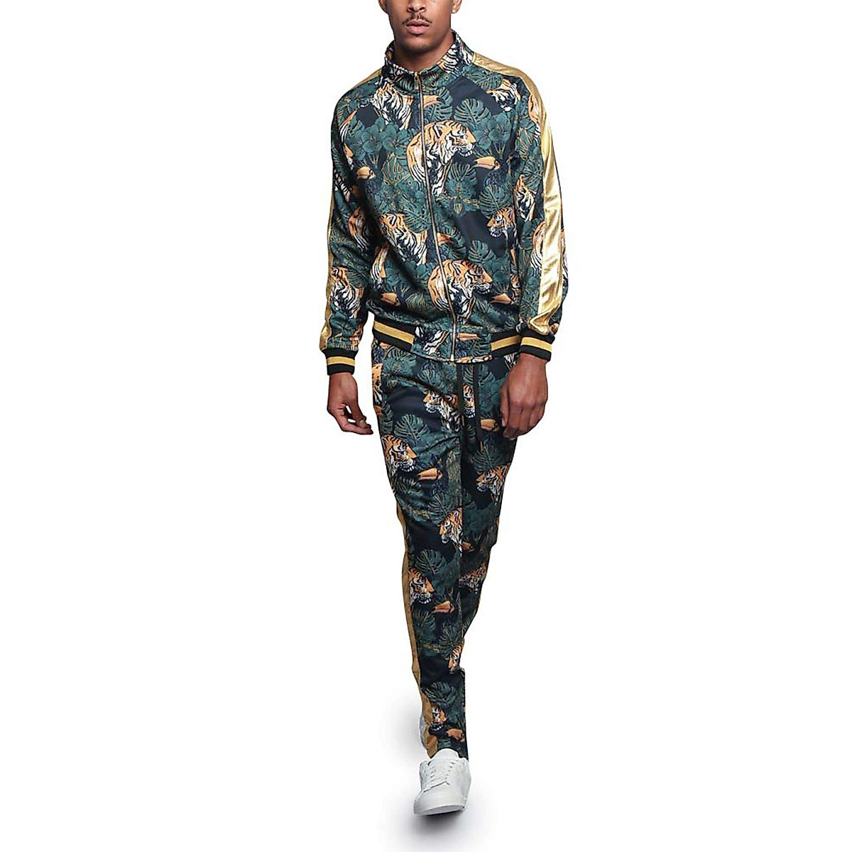 G-Style USA Men's Royal Floral Tiger Track Suit ST559 - Black - Large