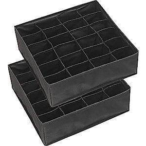 Simple Houseware 2 Pack Closet Socks Organizer, 24 Cell Drawer Divider, Black