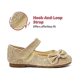 DREAM PAIRS Girls Mary Jane Side Bow Flower Girl Ballerina Flats Dress Shoes, Gold/Glitter - 8 Toddler (Angel-5)