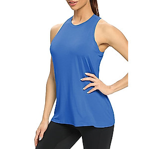 Mippo Workout Tops for Women Loose Fit Tennis Shirt Yoga Tank Top Exercise Clothes Sports Tanks Active Wear Womens Activewear Tank Tops Long Flowy Tank for Women Blue M