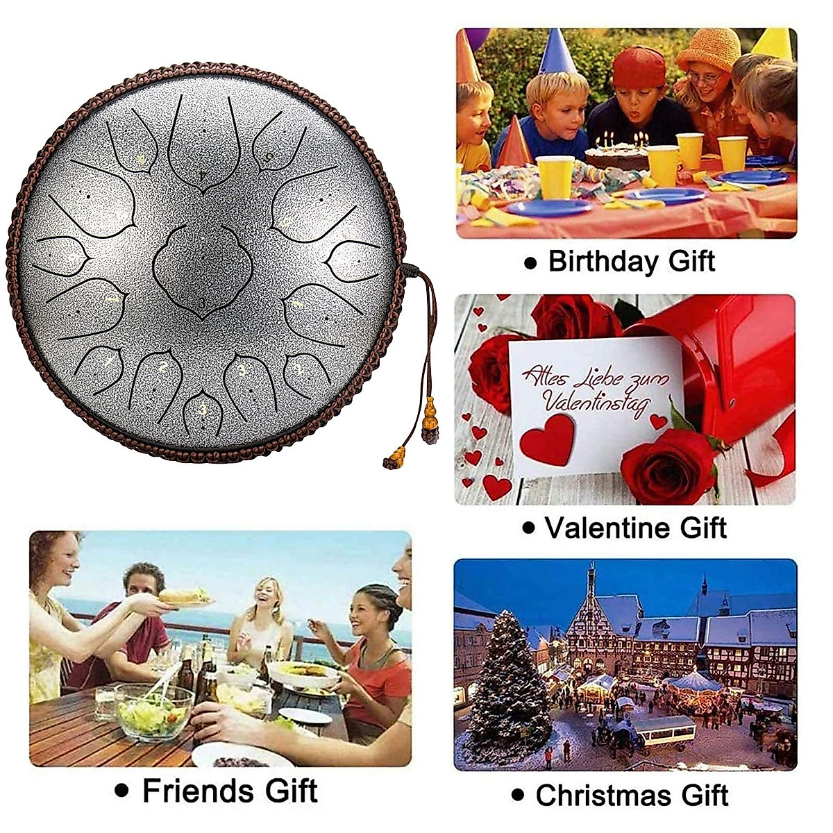 15 Notes Steel Tongue Drum, 14 Inch Harmonic Handpan Drum Percussion Instrument with Mallets Travel Bag for Meditation,Women's Yoga Steel Tongue Drum (WHITE)