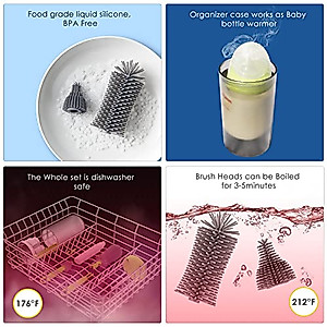 Winforhour Baby Bottle Brush Set with Silicone Bottle Cleaner and Drying Rack, Baby Travel Essential, Gift for New Parents, Green