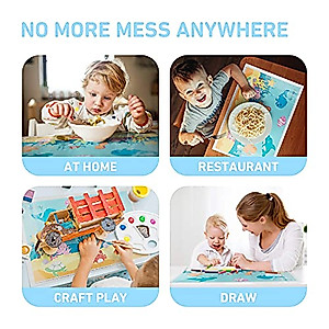 Disposable Stick-on Placemats 40 Pack for Baby & Kids, Toddler Placemats in Reusable Pouch 12" x 18" (Blue Ocean Life)