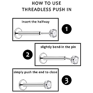 Ylqjksk 20G Nose Rings Stud Surgical Steel Threadless Push in Flat Back Stud Earrings Tragus Cartilage Earrings Lip Ring Medusa Piercing Jewelry for Women Men