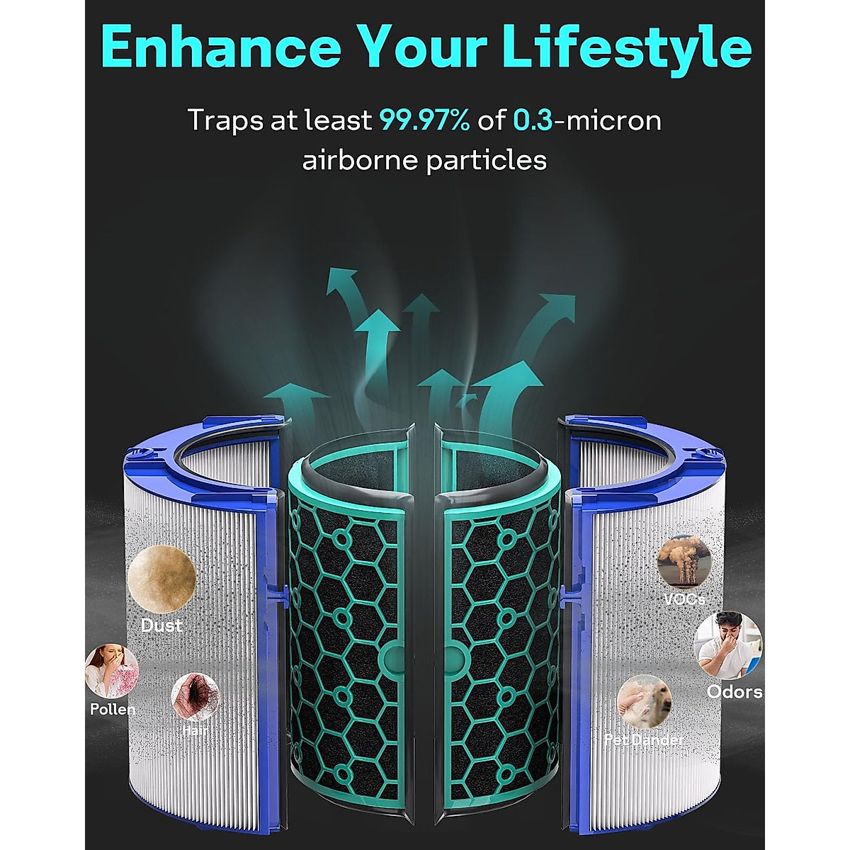 Leemone TP04 True Hepa Filter Replacement Compatible with Dyson TP04 HP04 DP04 TP05 DP05 Air Purifier, 360° Combi Glass HEPA Filter & Activated Carbon Filter, 1 Pack