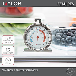 Taylor Precision Products 5924 Large Dial Kitchen Refrigerator and Freezer Kitchen Thermometer, 3 Inch Dial,Silver