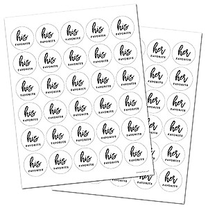 1.5" Round His Favorite Her Favorite Wedding Favor Stickers - Set of120 (60 of Each) (Black)