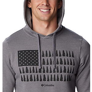 Columbia Men's Trek Graphic Hoodie, City Grey Heather/Treestriped Flag, XX-Large