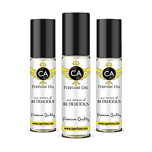 CA Perfume Impression of Donna K. Be Delicious For Women Replica Fragrance Body Oil Dupes Alcohol-Free Essential Aromatherapy Sample Travel Size Concentrated Long Lasting Attar Roll-On 0.3 Fl Oz-X3