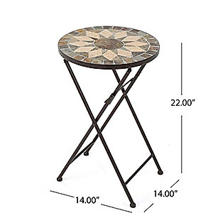 Christopher Knight Home Silvester Outdoor Stone Side Table with Iron Frame, Beige / Black