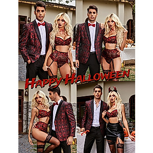 Avidlove Women Sexy Lingerie Set with Garter Lace Underwire Push Up Lingerie Sets Floral High Waisted Lingerie(Red,L)