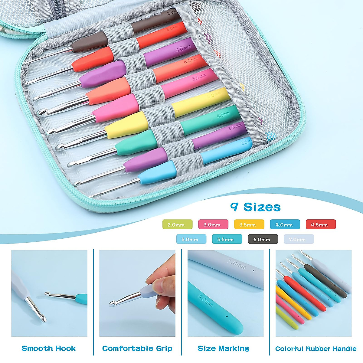 Mayboos 96 Pack Crochet Hooks Set, Ergonomic Knitting Needle Weave Yarn Kits with Storage Case and Crochet Needle Accessories, Crochet Needles Kit for Beginners and Experienced Crochet Hook Lovers