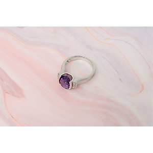 KOKAV 925 Sterling Silver Genuine Amethyst 2-1/2 Ct, Diamond Ring. Size 7