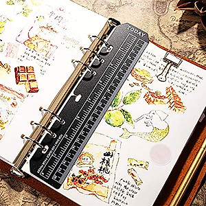 JKJF 4 Pcs Plastic Page Marker Snap-in Bookmark Ruler Binder Ruler for A5 Size 6-Hole Notebook Filler - Clear and Black