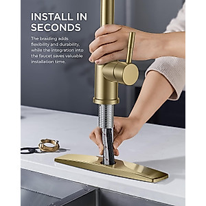 FORIOUS Gold Kitchen Faucets, Brushed Gold Kitchen Faucet with Pull Down Sprayer, Kitchen Sink Faucet Champagne Gold, High Arc Stainless Steel Classic Faucet for Kitchen Sink, Bar, Farmhouse, Laundry