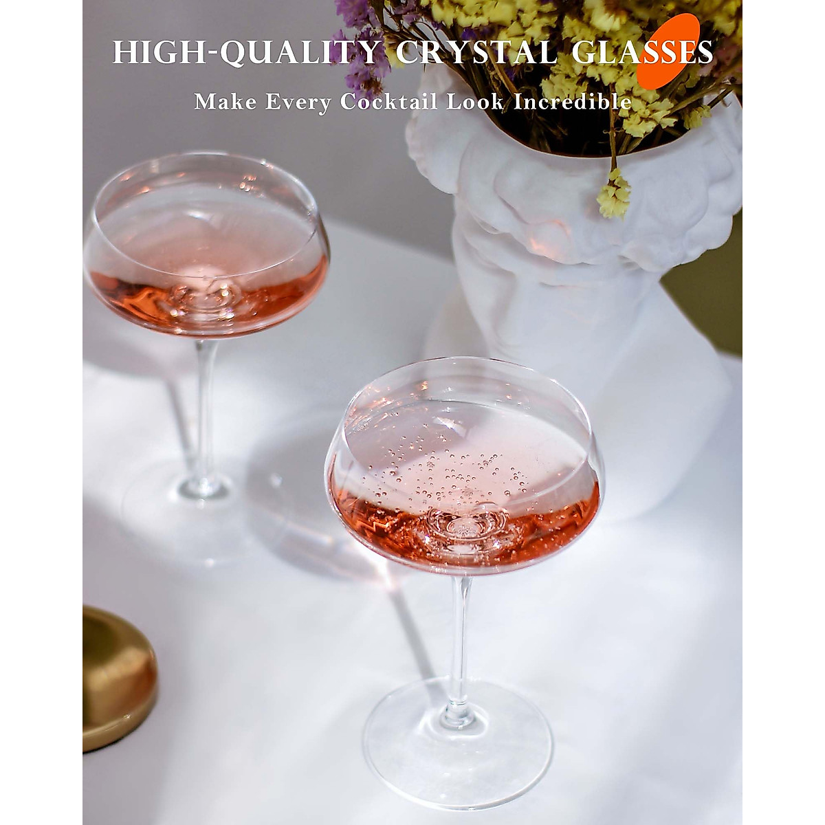 JBHO Martini Glasses and Champagne Flutes, Crystal Coupe Glasses Set of 4, Cocktail Glasses, Hand-Blown Champagne Coupe Glasses for Espresso Martini, Manhattan as Bar Glassware or Housewarming Gift